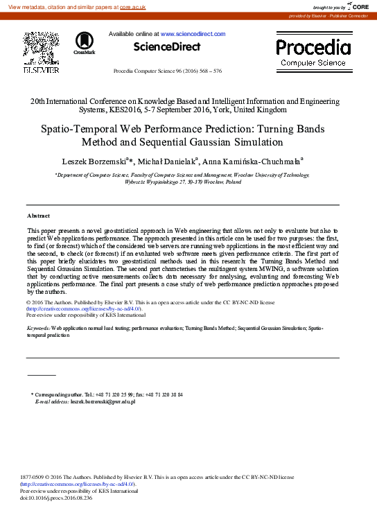(PDF) Spatio-temporal Web Performance Prediction: Turning Bands Method and Sequential Gaussian ...