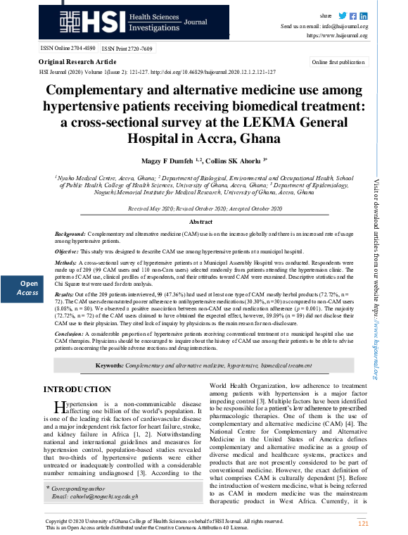 (PDF) Complementary and alternative medicine use among hypertensive patients receiving ...