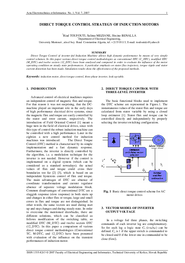 (PDF) Direct Torque Control Strategy of Induction Motors