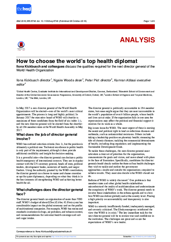 (PDF) How to choose the world’s top health diplomat