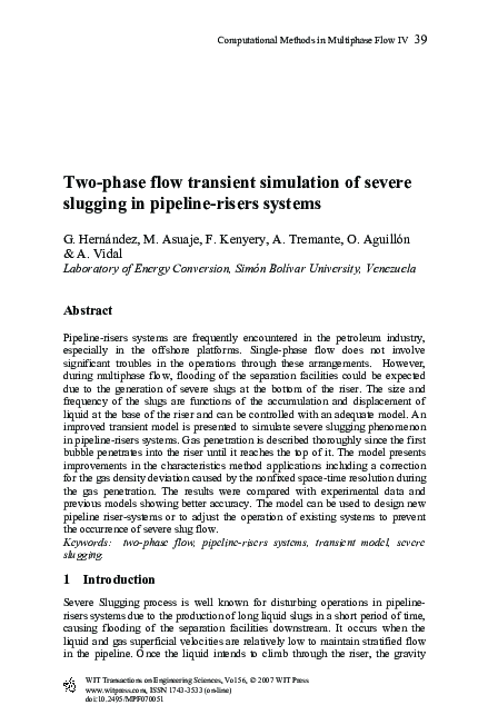 Pdf Two Phase Flow Transient Simulation Of Severe Slugging In Pipeline Risers Systems