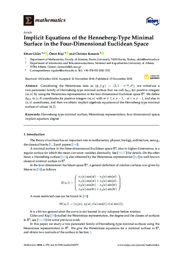 (PDF) Implicit Equations of the Henneberg-Type Minimal Surface in the Four-Dimensional Euclidean ...
