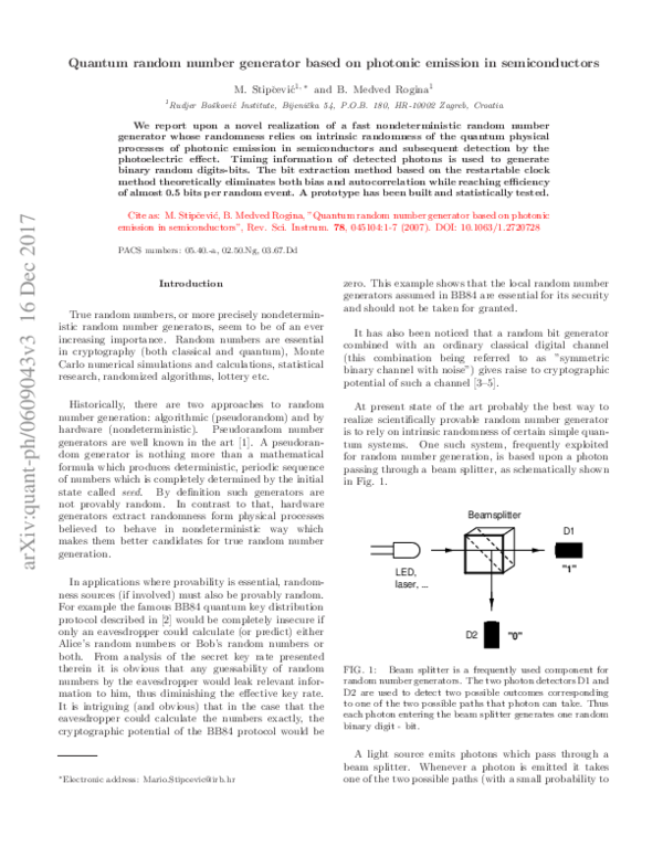 (PDF) Quantum random number generator based on photonic emission in semiconductors