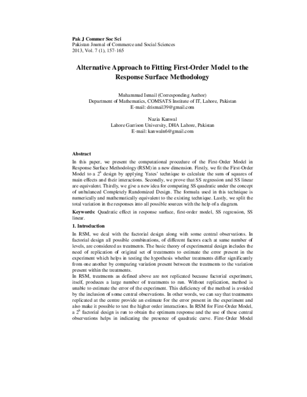 (PDF) Alternative Approach to Fitting First-Order Model to the Response ...