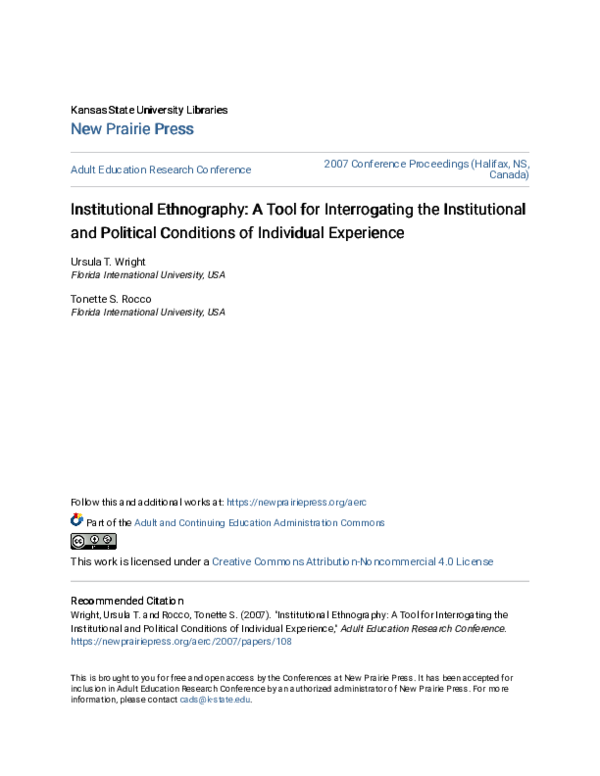 (PDF) Institutional Ethnography: A Tool for Interrogating the ...