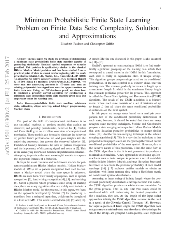 (PDF) Minimum Probabilistic Finite State Learning Problem on Finite Data Sets: Complexity ...