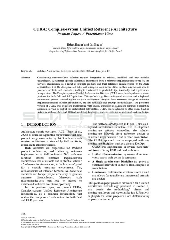 (PDF) CURA: Complex-system Unified Reference Architecture - Position ...