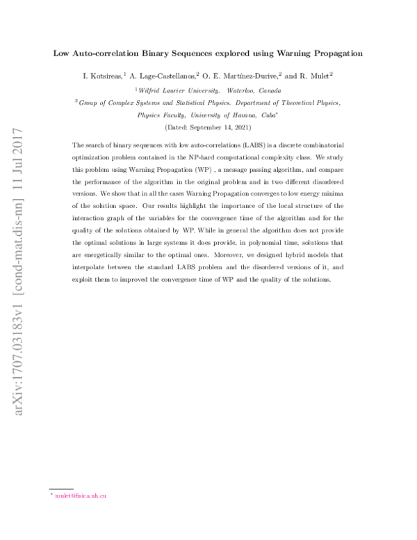 Pdf Low Auto Correlation Binary Sequences Explored Using Warning