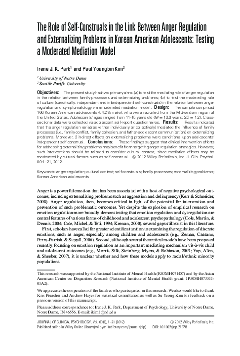 (PDF) The Role of Self Construals in the Link Between Anger Regulation ...