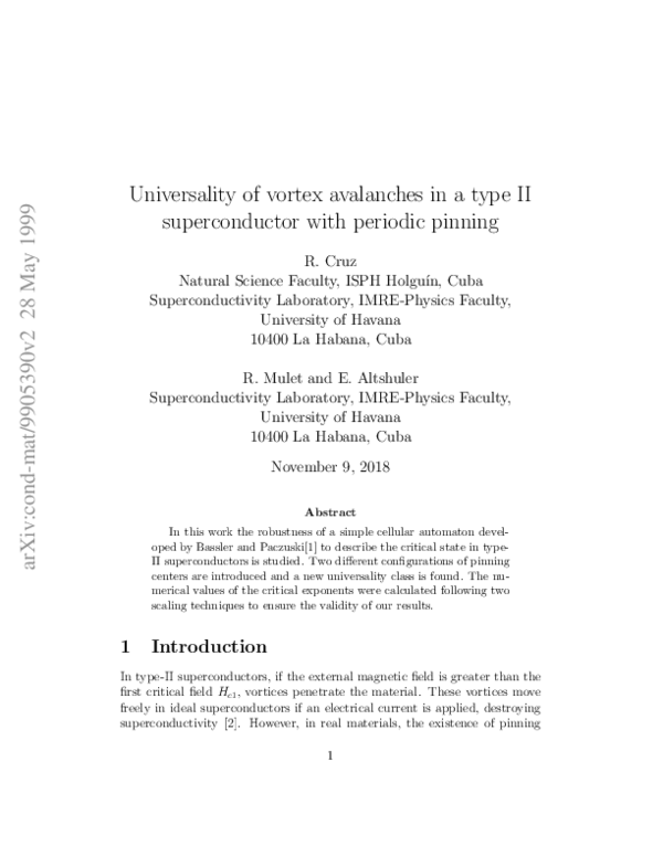 (PDF) Universality of vortex avalanches in a type II superconductor ...