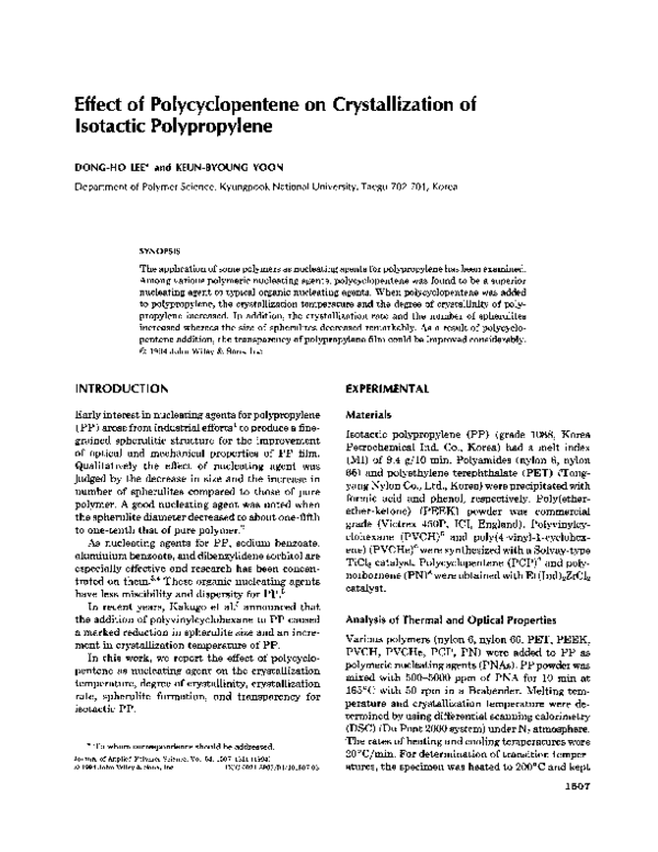 (PDF) Effect of polycyclopentene on crystallization of isotactic ...