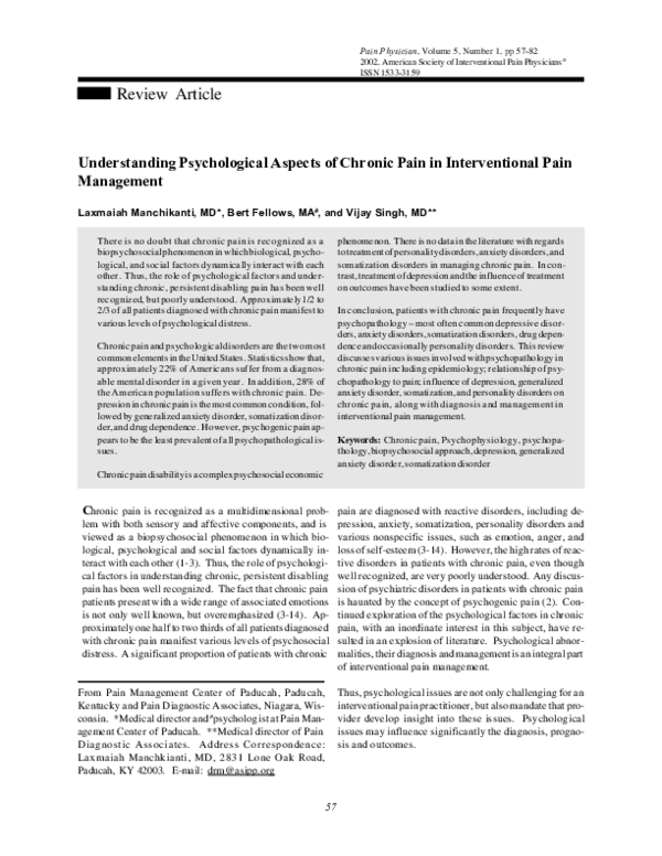 (PDF) Understanding psychological aspects of chronic pain in ...