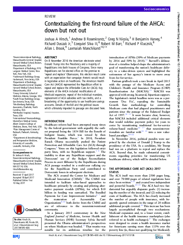 (PDF) Contextualizing the first-round failure of the AHCA: down but not out