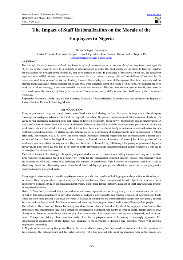 (PDF) The Impact of Staff Rationalization on the Morale of the ...