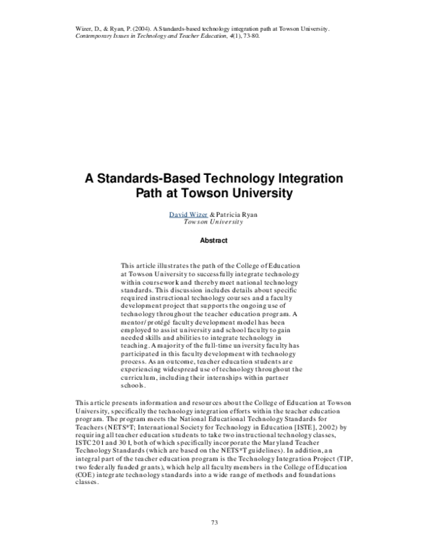 (PDF) A Standards-Based Technology Integration Path at Towson ...