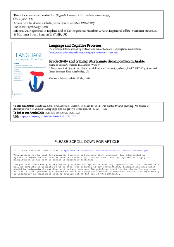 (PDF) Productivity and priming: Morphemic decomposition