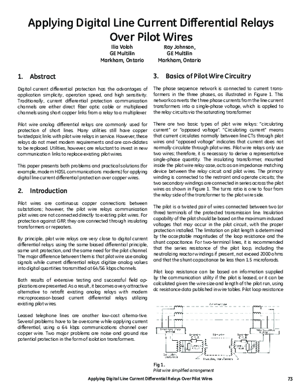 (PDF) Applying digital line current differential relays over pilot wires