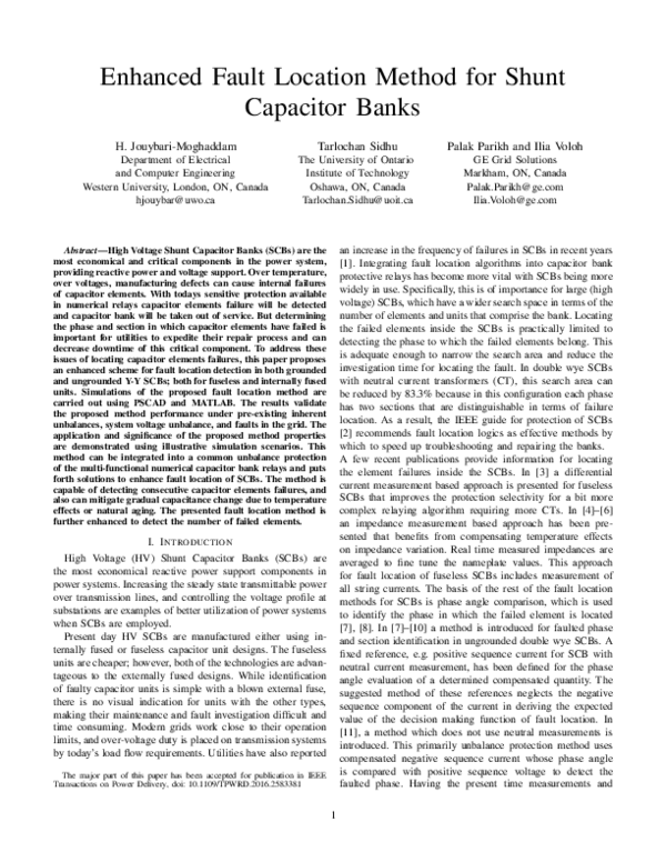 Pdf Enhanced Fault Detection For Capacitor Banks