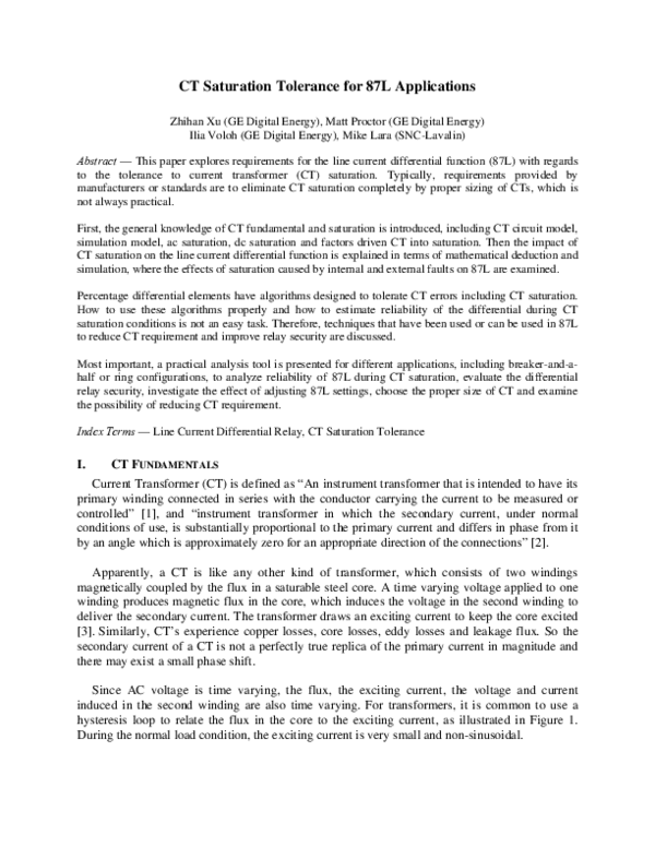 (PDF) CT saturation tolerance for 87L applications