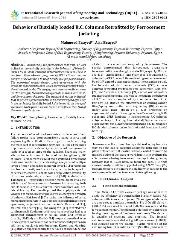 (PDF) Behavior of Biaxially loaded R.C. Columns Retrofitted by ...