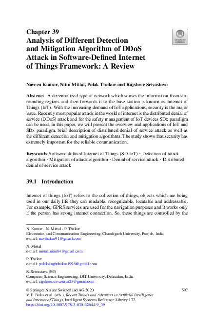 (PDF) Analysis of Different Detection and Mitigation Algorithm of DDoS Attack in Software ...