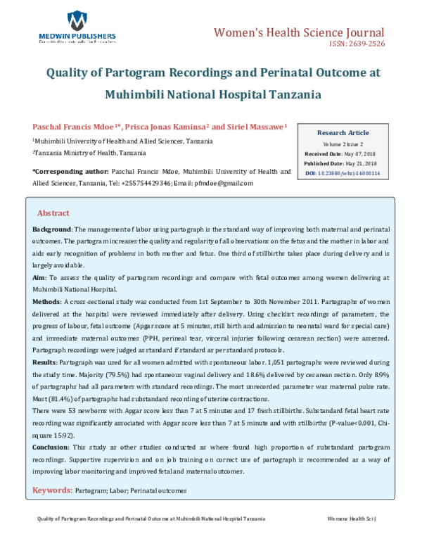 (PDF) Quality of Partogram Recordings and Perinatal Outcome at ...