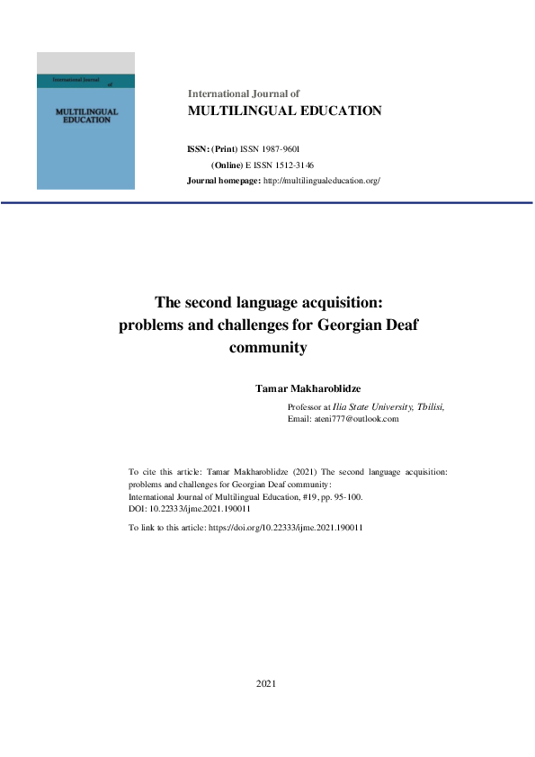(PDF) The second language acquisition: problems and challenges for Georgian Deaf community
