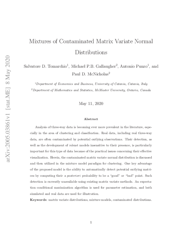 (PDF) Mixtures of Contaminated Matrix Variate Normal Distributions