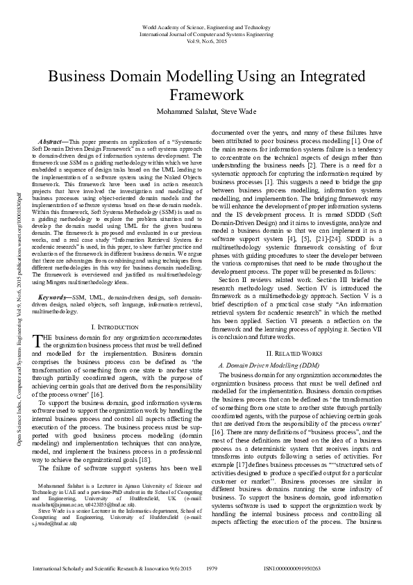 (PDF) Business Domain Modelling using an Integrated Framework