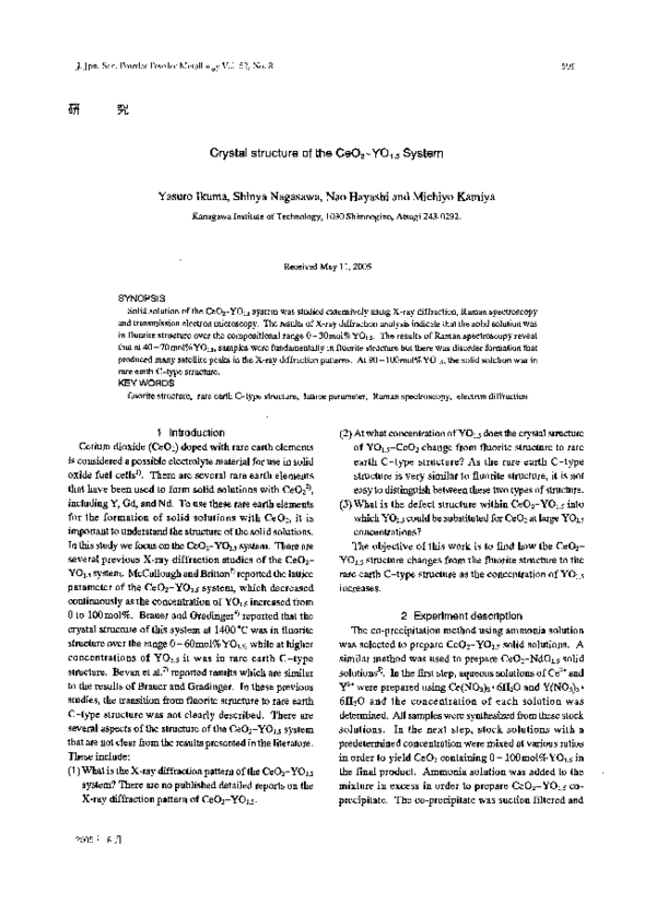 (PDF) Crystal structure of the CeO2-YO1.5 System