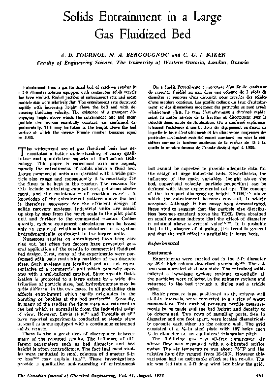 Solids entrainment in a large gas fluidized bed