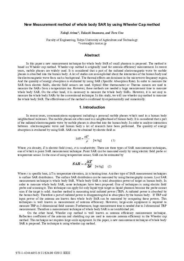 (PDF) New measurement method of whole body SAR by using wheeler cap method
