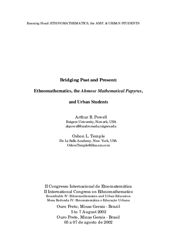(PDF) Bridging Past and Present: Ethnomathematics, the Ahmose ...