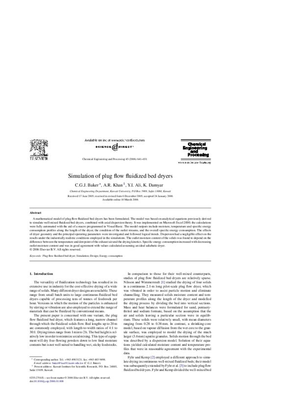(PDF) Simulation of plug flow fluidized bed dryers