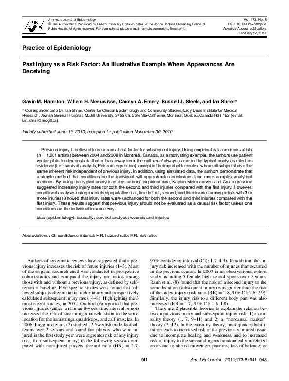 (PDF) Past Injury as a Risk Factor: An Illustrative Example Where ...