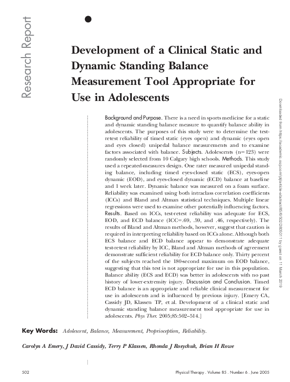 (PDF) Development of a clinical static and dynamic standing balance ...