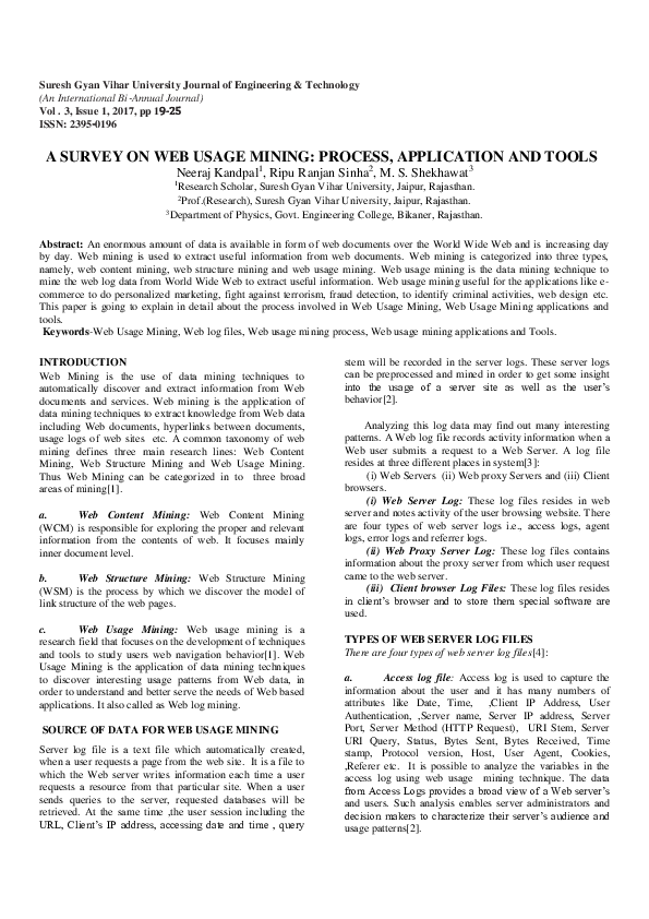 Pdf A Survey On Web Usage Mining Process Application And Tools