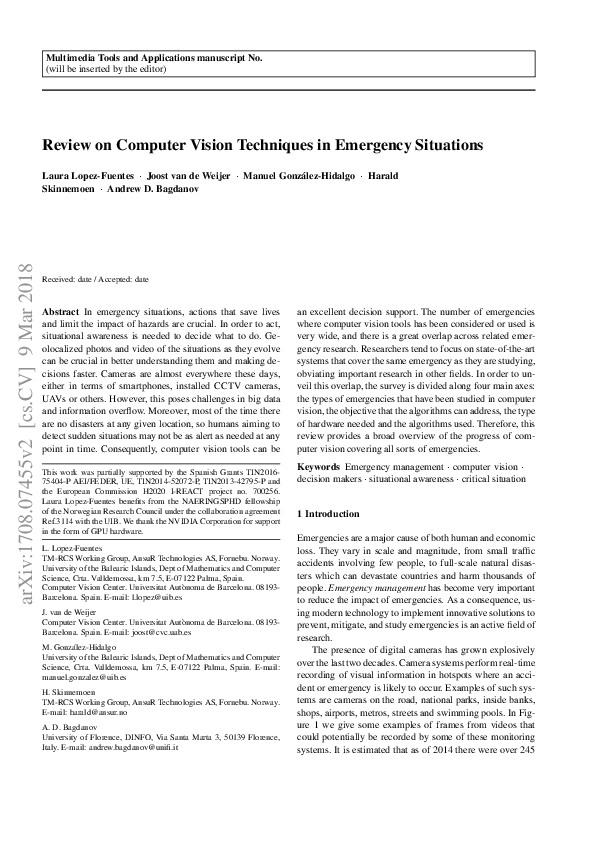 (PDF) Review on computer vision techniques in emergency situations