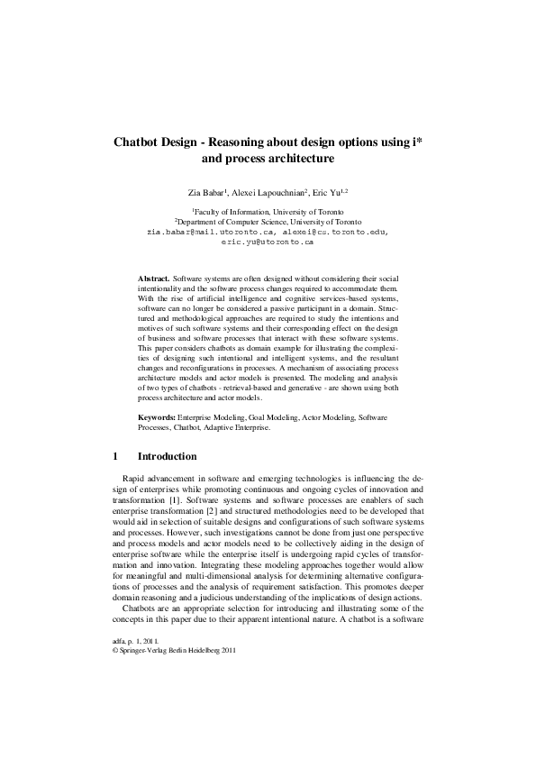 (PDF) Chatbot Design-Reasoning about design options using i * and ...
