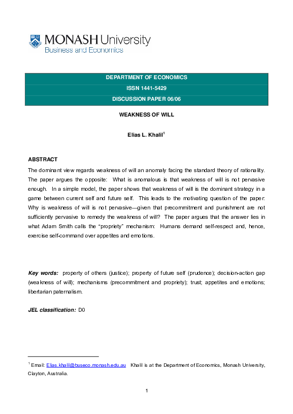 (PDF) Weakness of Will What is the Question