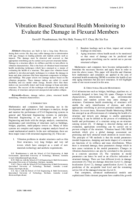 (PDF) Vibration based structural health monitoring to evaluate the damage in flexural members ...