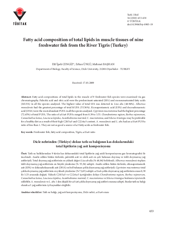 (PDF) Fatty acid composition of total lipids in muscle tissues of nine ...