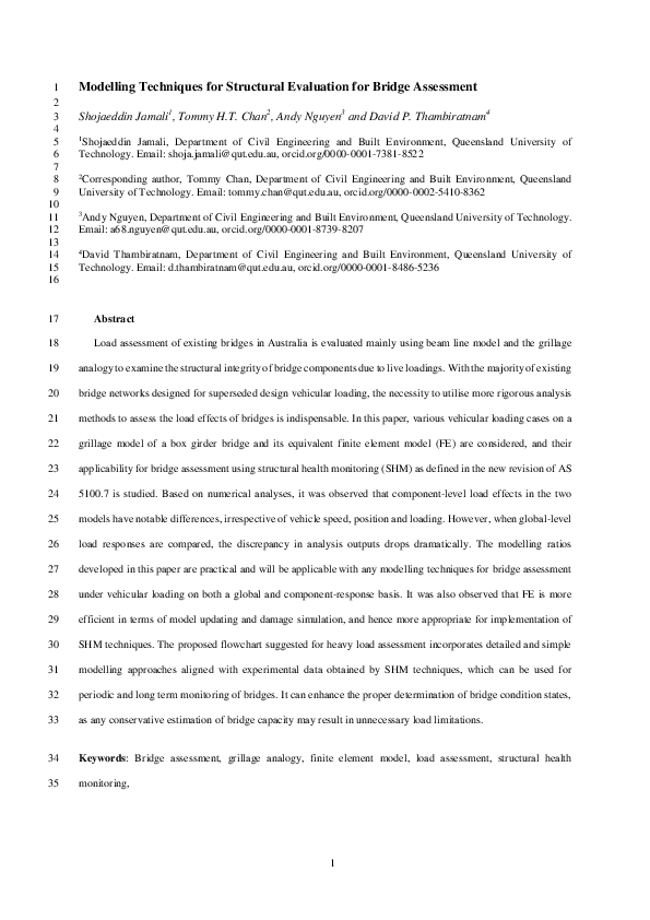 (PDF) Modelling techniques for structural evaluation for bridge assessment