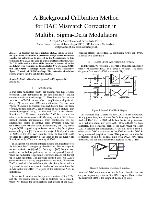 Doc A Background Calibration Method For Dac Mismatch Correction In Multibit Sigma Delta Modulators