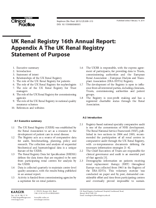 (PDF) UK Renal Registry 16th Annual Report: Appendix A The UK Renal Registry Statement of Purpose