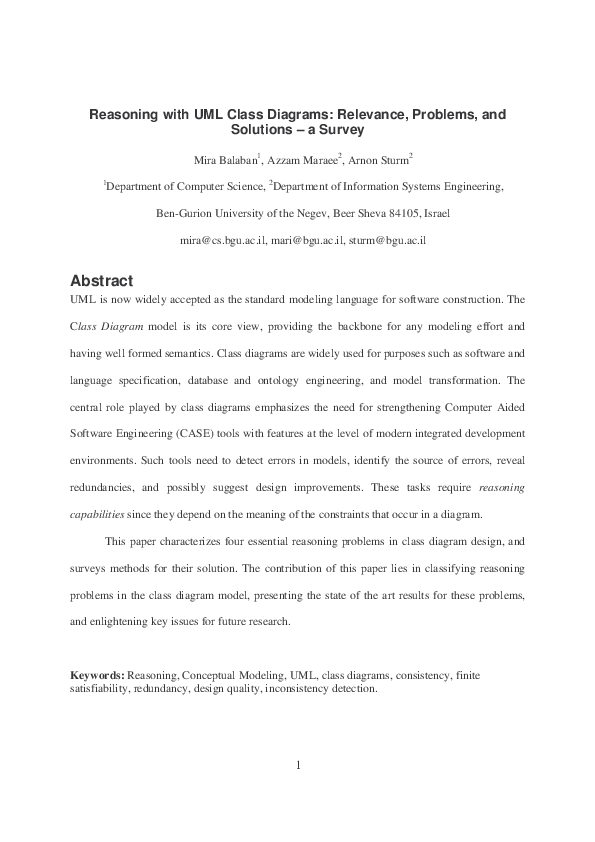 Pdf Reasoning With Uml Class Diagrams Relevance Problems And Solutions A Survey
