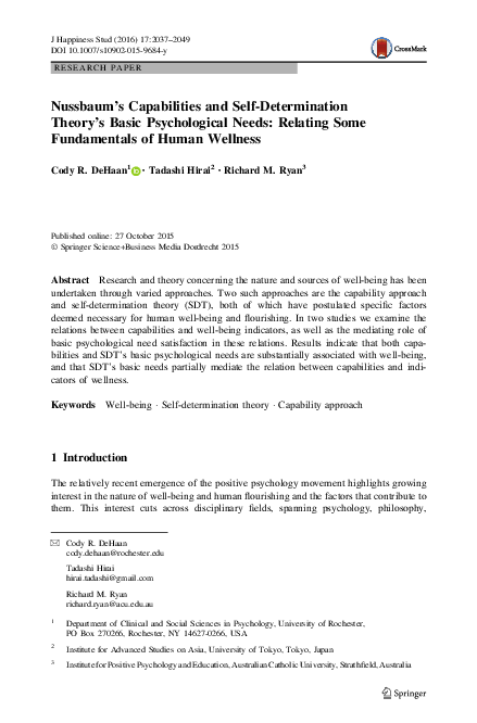 (PDF) Nussbaum’s Capabilities and Self-Determination Theory’s Basic ...