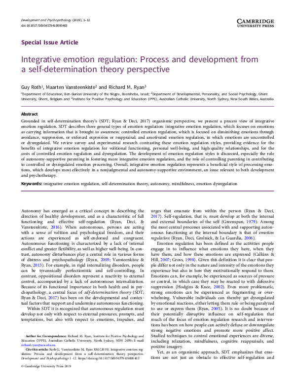 (PDF) Integrative emotion regulation: Process and development from a ...