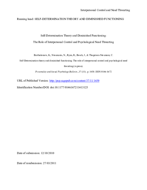 (PDF) Self-Determination Theory and Diminished Functioning