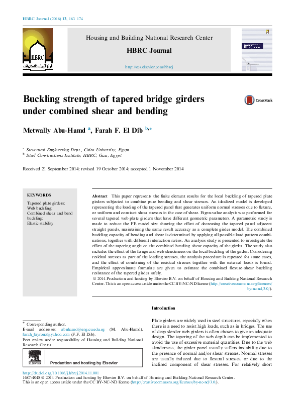 (PDF) Buckling strength of tapered bridge girders under combined shear ...